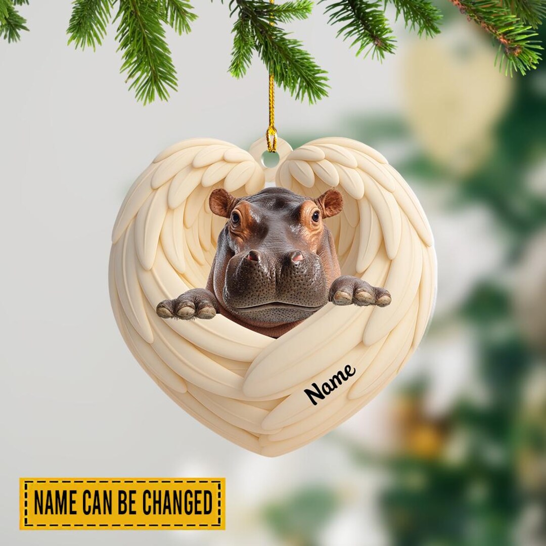 Personalized Hippo Angel Wings Ornament, Hippo Christmas Ornament ...
