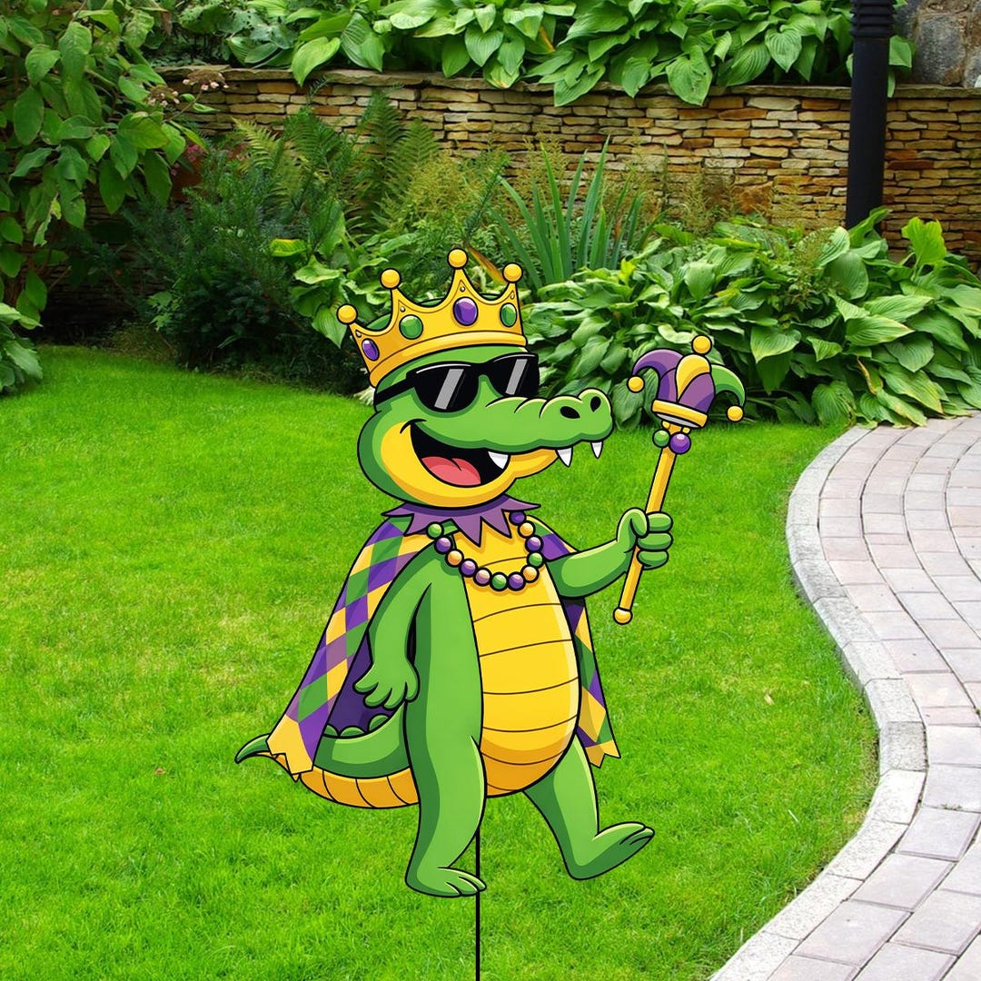 Happy Mardi Gras Alligator Yard Sign Cutout, Fleur-de-lis Fat Tuesday ...