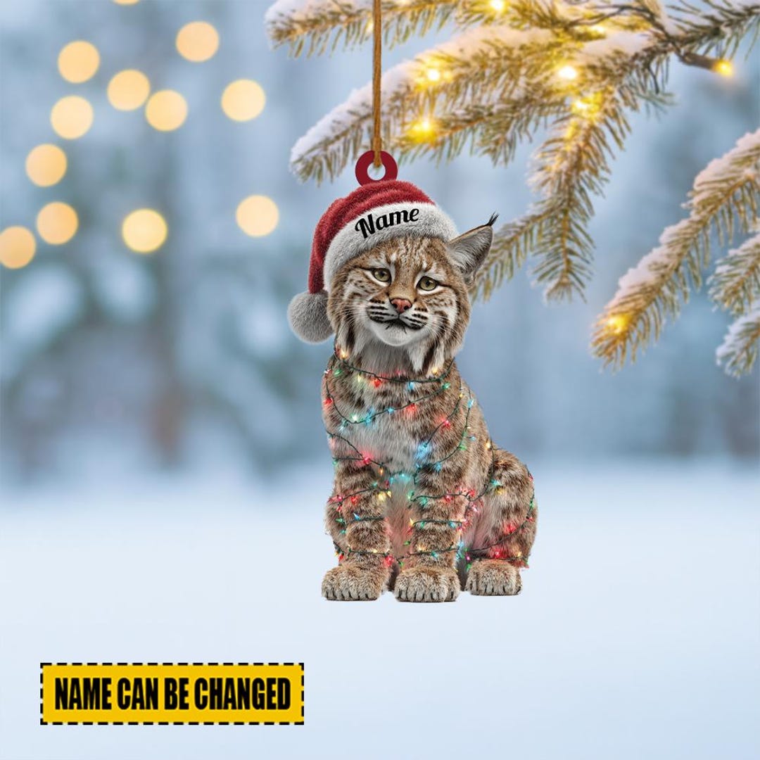 Personalized Bobcat Ornament, Bobcat Christmas Lights Ornament, Bobcat ...