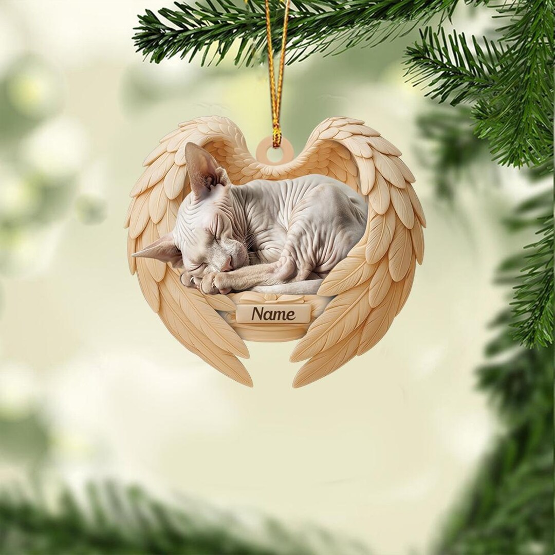 Personalized Sphynx Cat Angel Wings Ornament, Sphynx Cat Christmas Tree ...