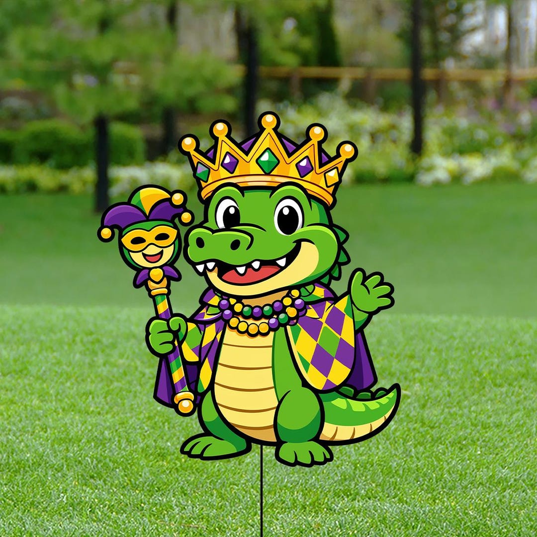 Happy Mardi Gras Alligator Yard Sign Cutout, Fleur-de-lis Fat Tuesday ...