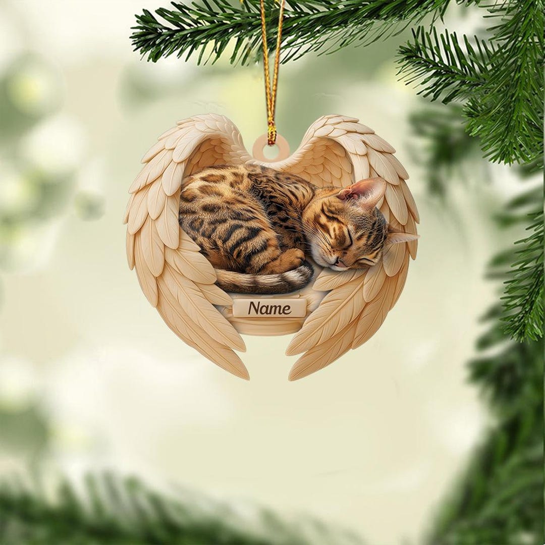 Personalized Bengal Cat Angel Wings Ornament, Bengal Cat Christmas ...