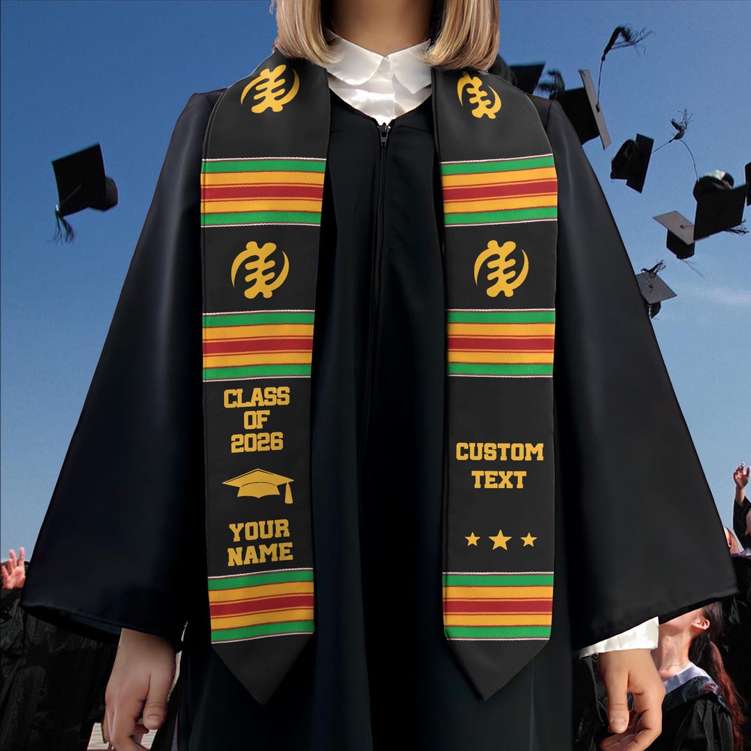 Personalized African Kente Graduation Stole, Gye Nyame Graduation Sash ...