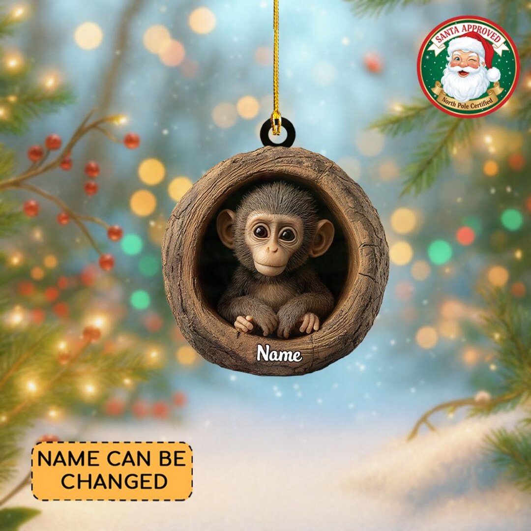 Personalized Baby Monkey Christmas Ornament, Baby Monkey in Tree Hollow ...