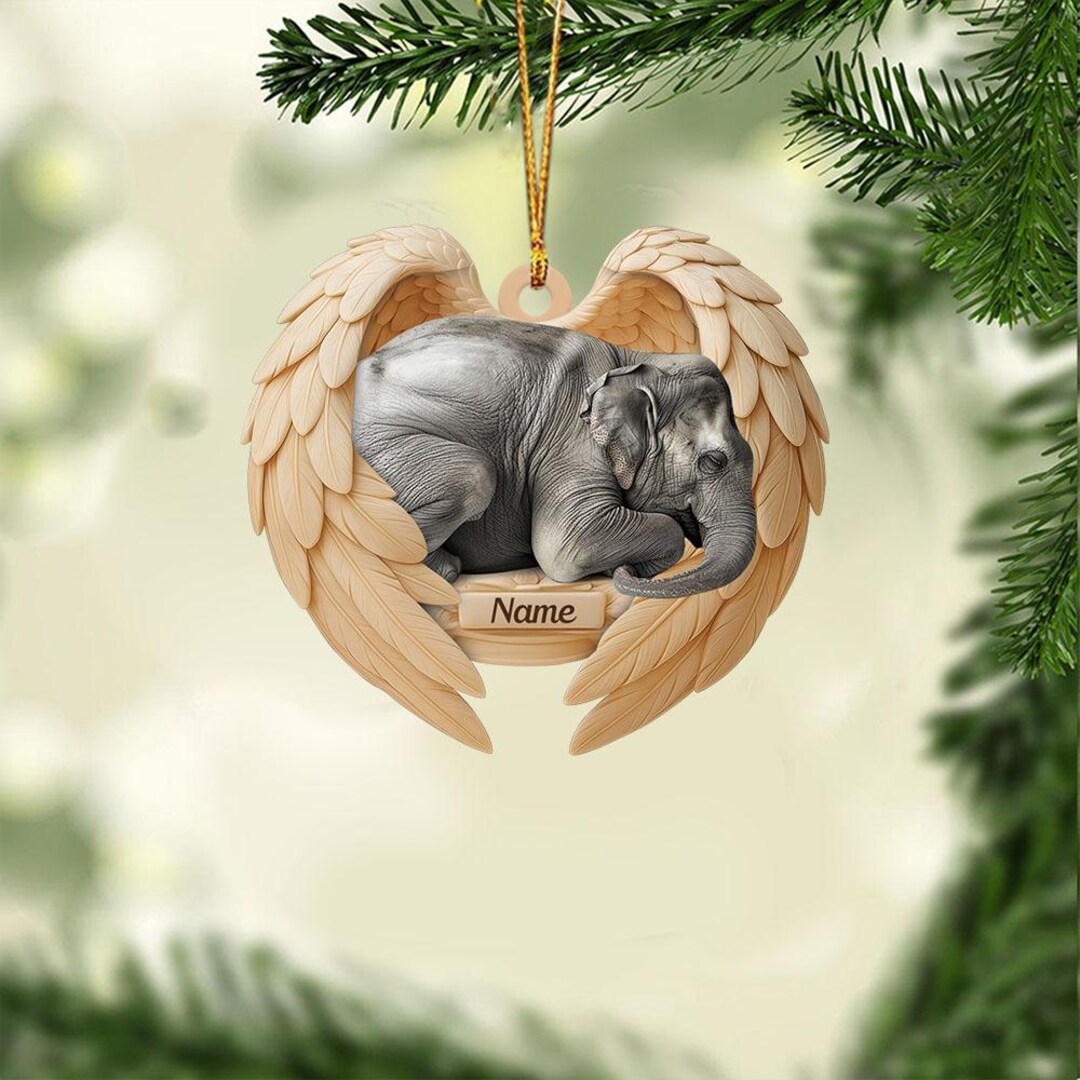 Personalized Elephant Angel Wings Ornament, Elephant Christmas Ornament ...