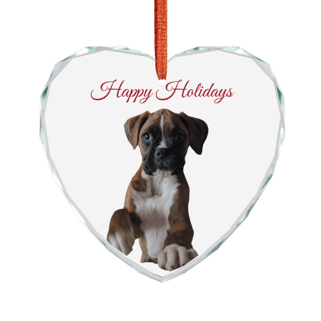 Heart-shaped Crystal Glass Boxer Puppy Ornament: Pet Memorial Keepsake ...