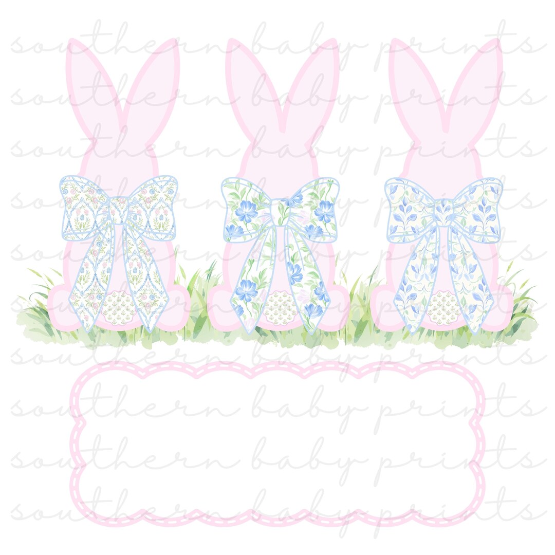 Girls Bunny PNG, Bunny Trio Clipart, Coquette Easter PNG ...