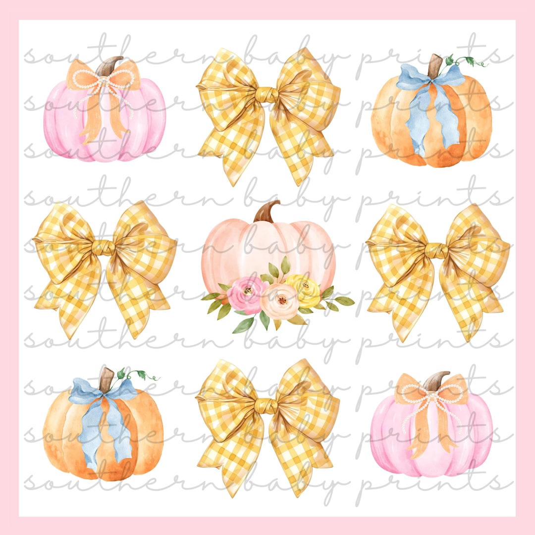 Pumpkin Clip Art, Fall Coquette Design, Pumpkin With Bow PNG, Fall ...