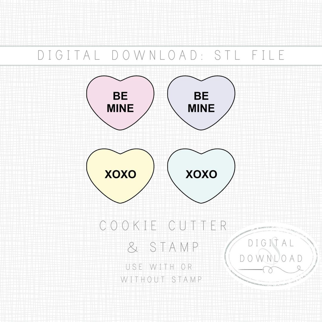 Conversation Hearts Cookie Cutters WITH Stamp, XOXO and Be Mine ...