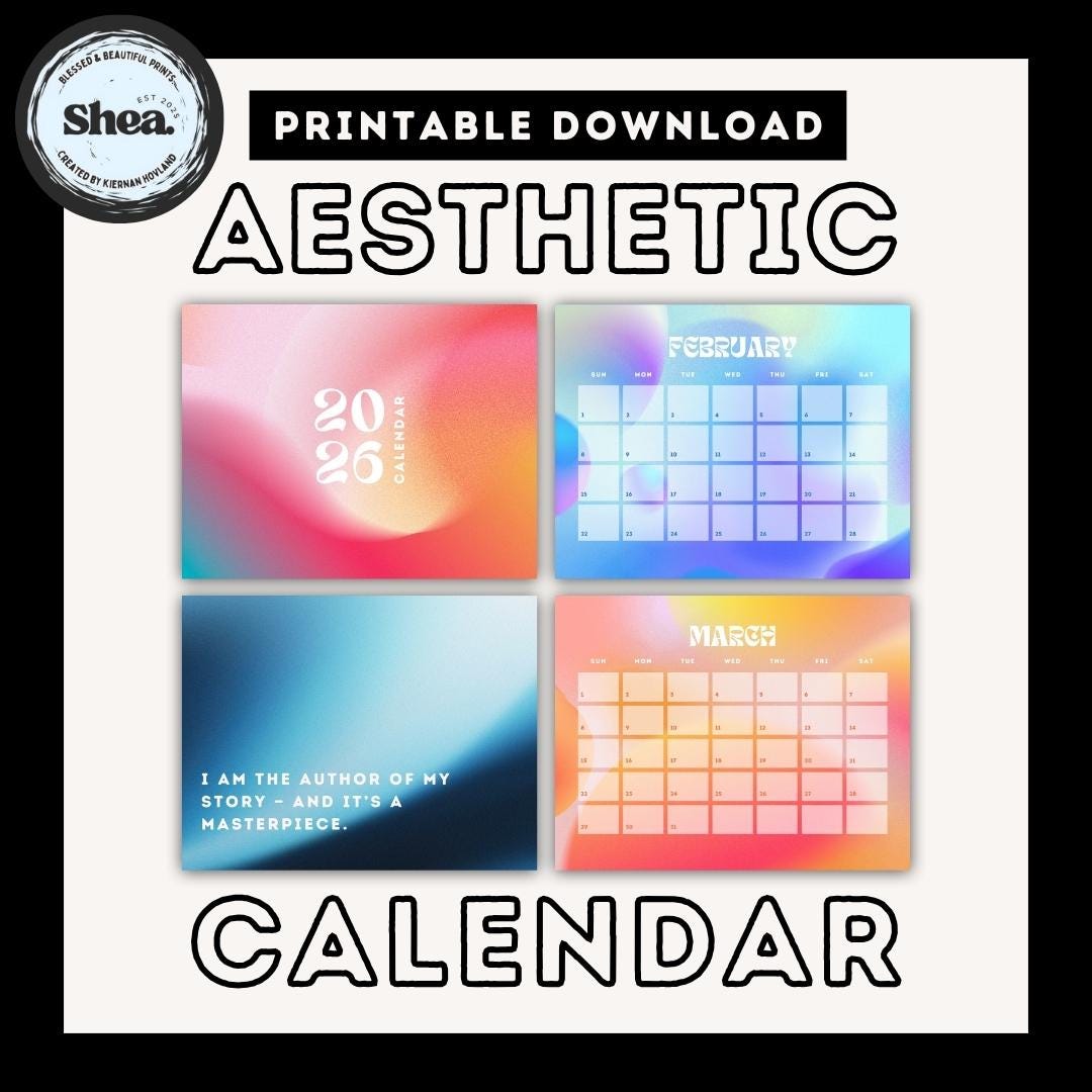 2026 Aesthetic Printable Calendar, Pastel Gradient Monthly Calendar ...
