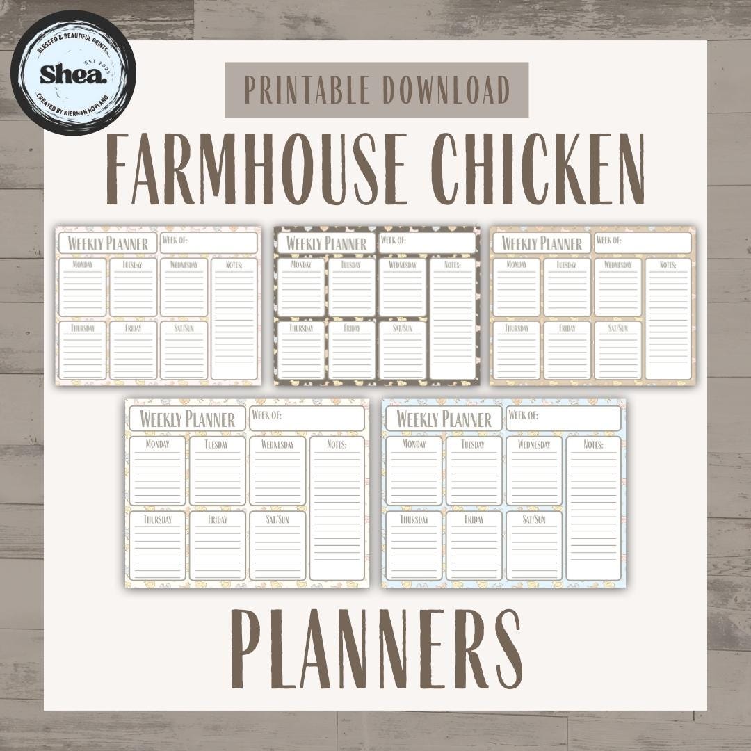 Farmhouse Chicken Weekly Planner, Rustic Undated Printable (digital ...