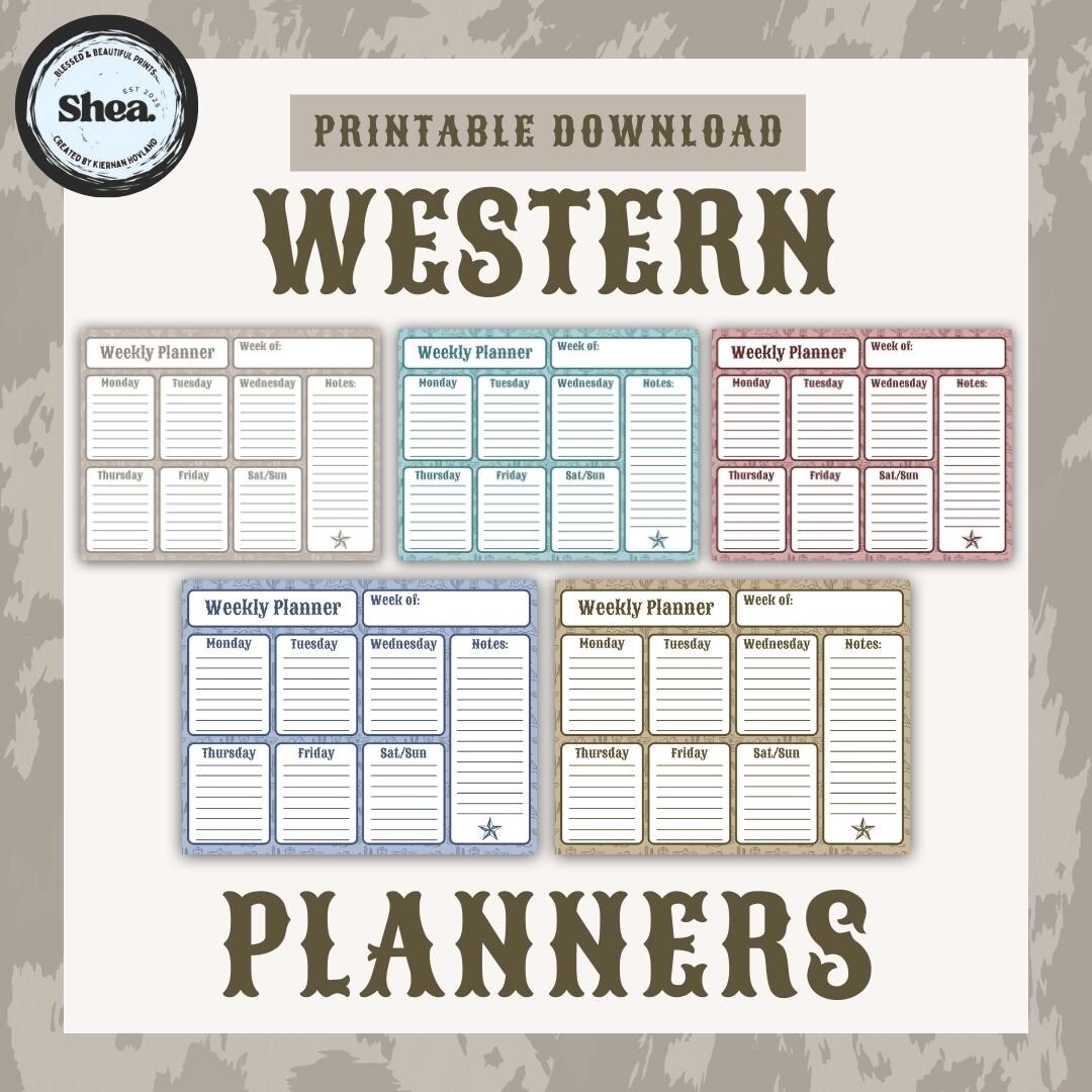 Western Weekly Planner Printable, 5 Color-ways, Rustic Western Planner ...