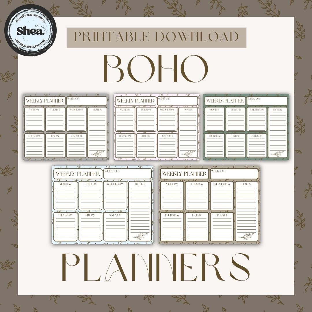 Boho Weekly Planner Printable, 5 Colorways, Undated (digital Download ...