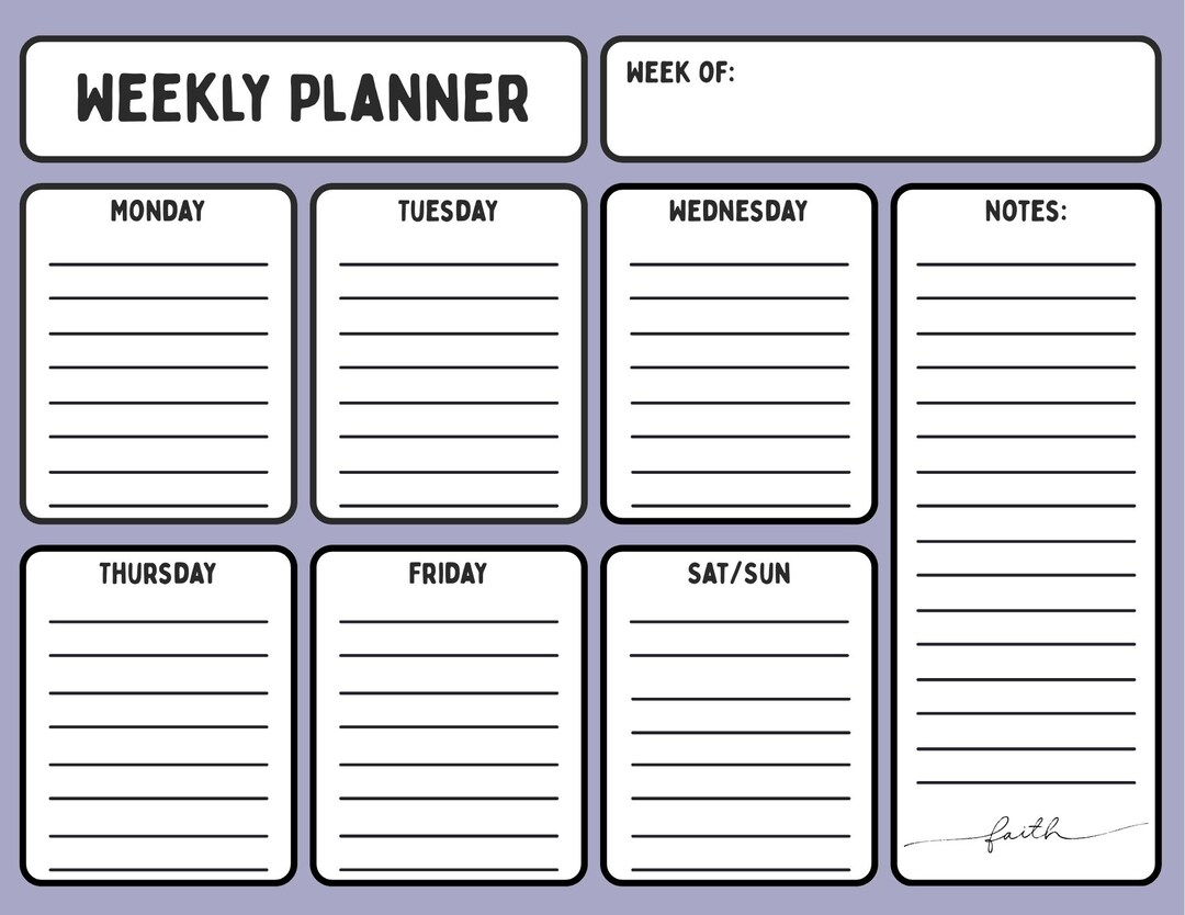 Christian Simple Weekly Planner - Digital PDF - Printable - 5 Color ...