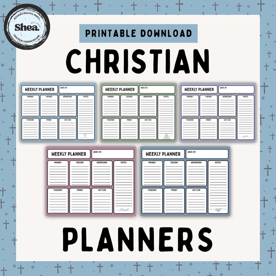 Christian Weekly Planner Printable, Undated, 5 Color Options (PDF ...