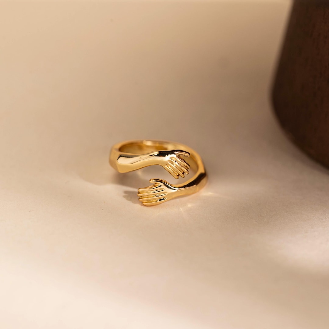14K Gold Hug Hands Ring,hugging Hand Ring,love's Embrace Ring,open Ring ...