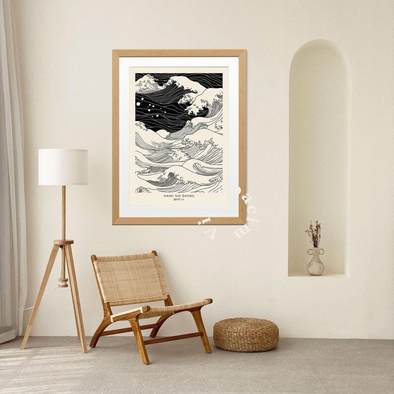 Nami No Dansu Japandi Poster, Japanese Wave Art Print, Minimalist Wall ...