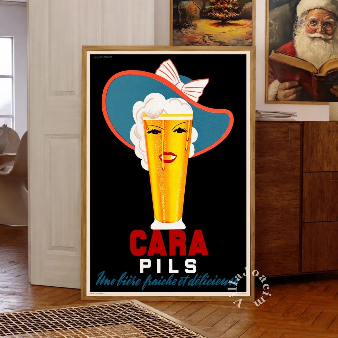 Cara Pils Beer Poster, Jacques Lambert Art Print, Retro Belgian Brewery ...