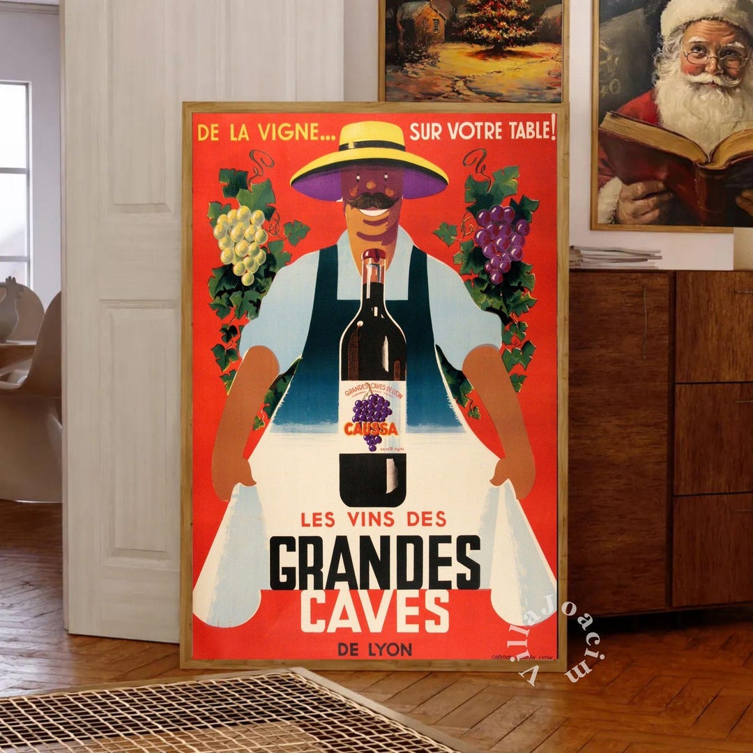 French Wine Poster, Grandes Caves De Lyon Wine Poster, Alcohol Ad ...