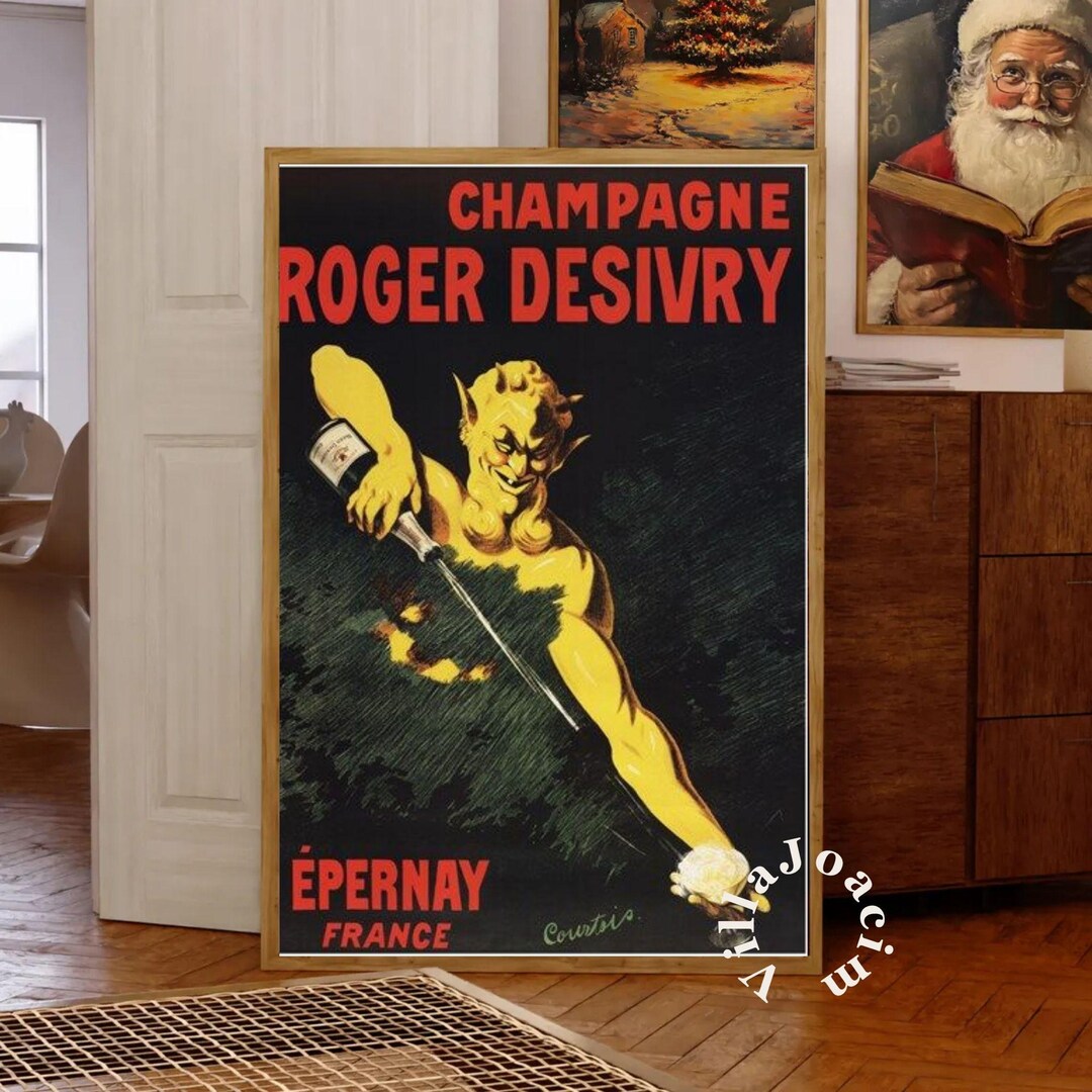 Champagne Roger Desivry Poster, Vintage French Wine Print, Retro Bar ...