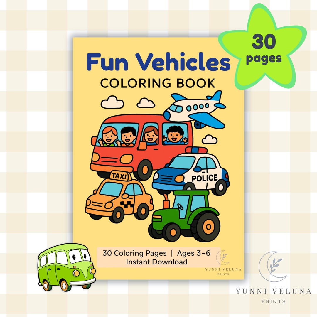 Vehicles Coloring Book for Kids | 30 Printable Pages | Cars, Trucks ...