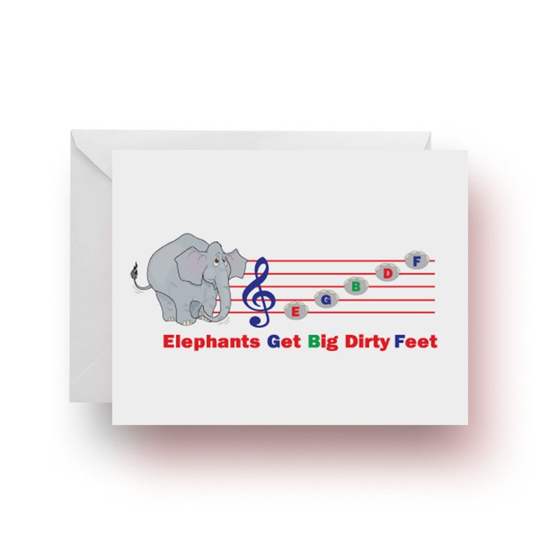 EGBDF Note Card, Stationery, Notecards, Music Teacher Gift, Elephants ...