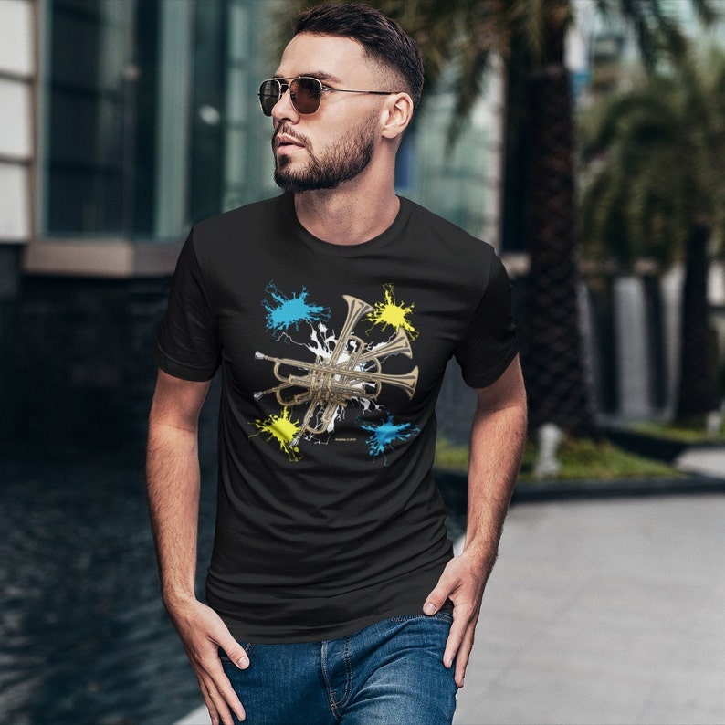Trumpet T-shirt With a Splash of Neon Color, Music T-shirt, Instrument ...
