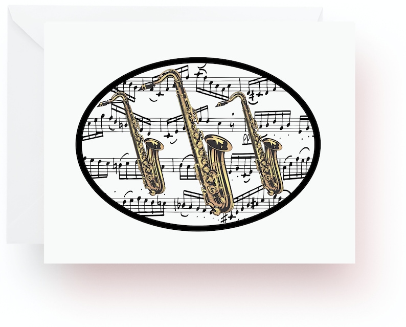 Saxophone Note Cards, Sax Player Gift, Stationery, Note Cards, Music ...