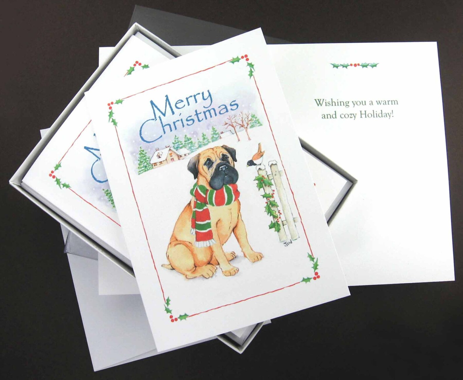 Bullmastiff Christmas Cards Box of 16 Cards With 16 White | Etsy