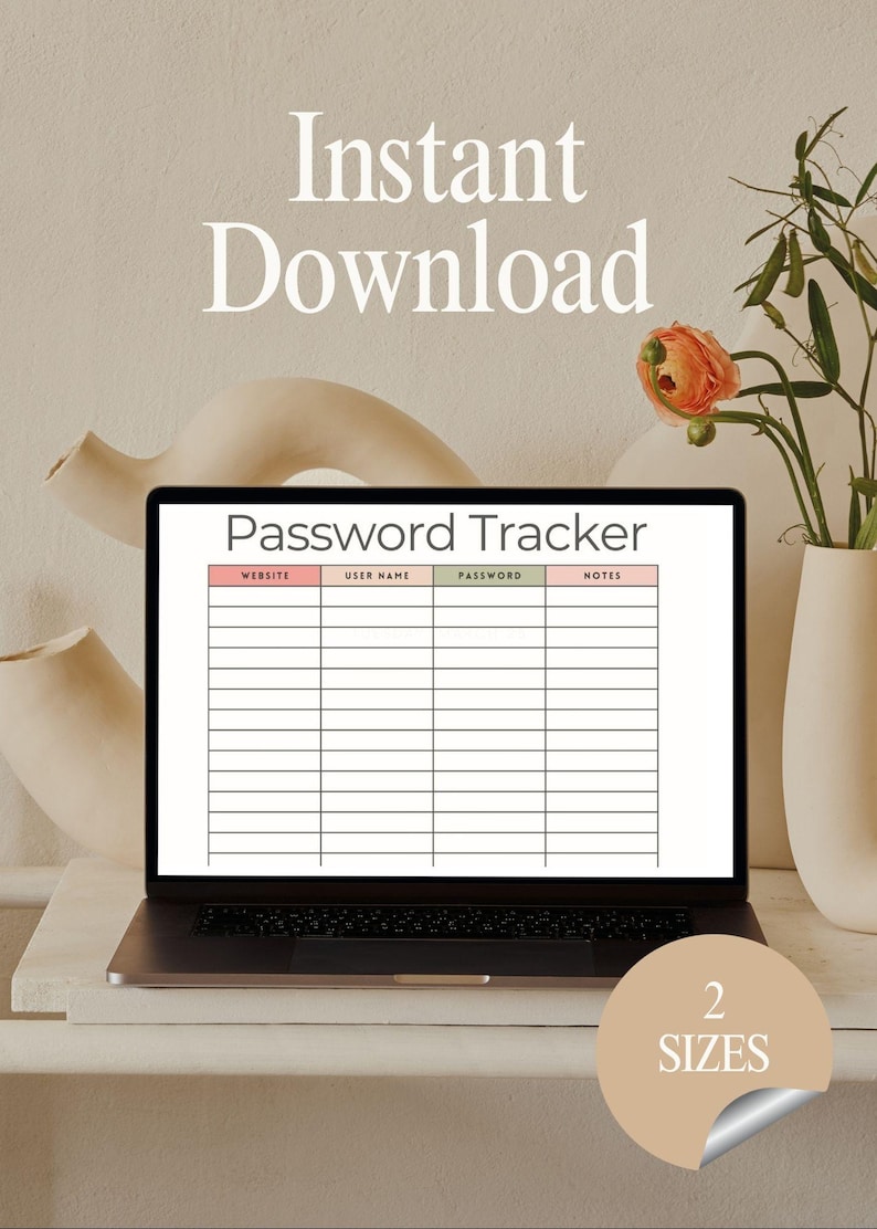 Password & Login Tracker | Printable Account Organizer PDF | US Letter ...