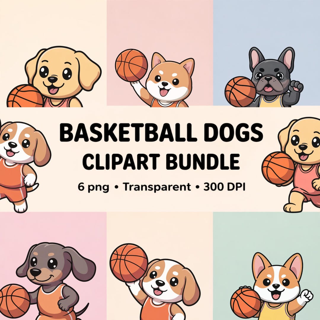 Kawaii Basketball Dogs Clipart | Sports Pups PNG Bundle (300 DPI) - Etsy