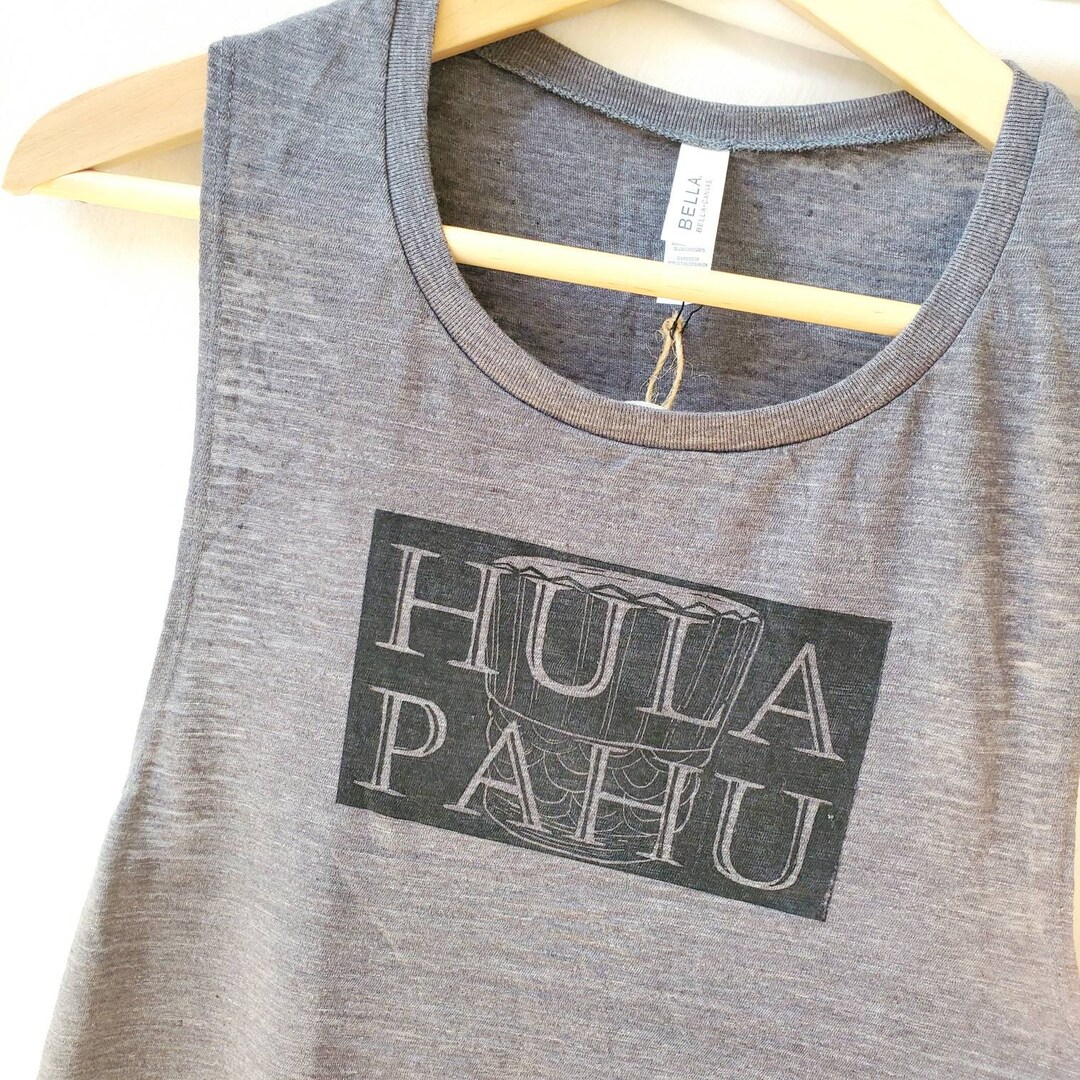 Handprinted hula Pahu Wahine Grey Muscle Tank - Etsy