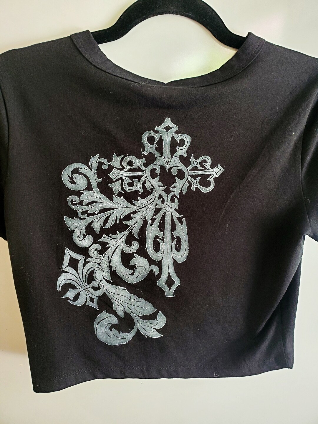 Handstamped Original Y2K Cross Design Black Crop Top - Etsy