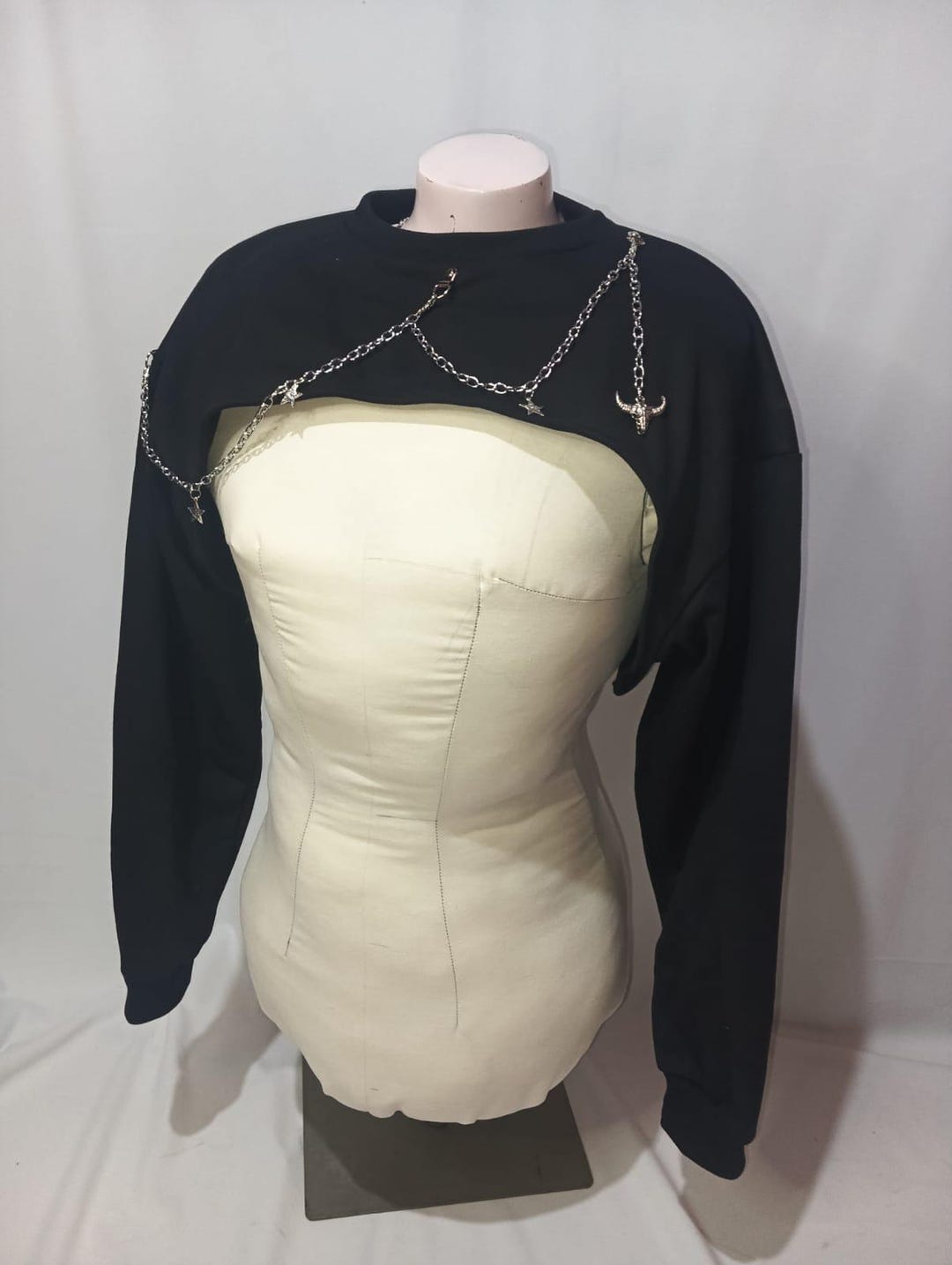Black Alternative Crop Hoodie Bolero With Metal Chains – Handmade ...