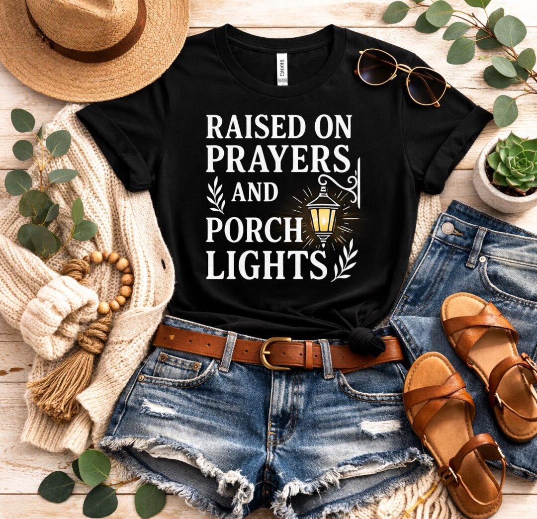 Raised on Prayer Graphic T Shirt | Christian Porch Life Tee ...