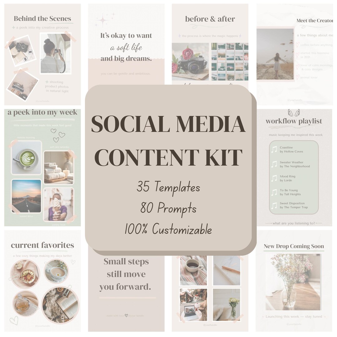 Social Media Content Bundle 35 Canva Instagram Templates + 80 Prompts ...