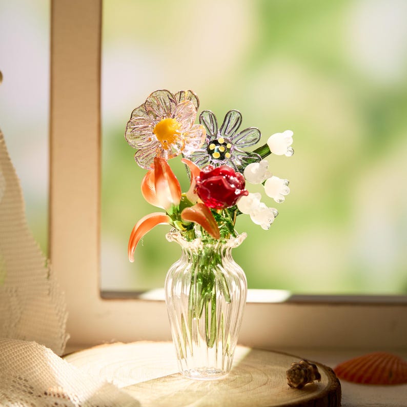 Handmade Glass Birth Month Flower, Glass Home Decor, Glass Bouquet ...