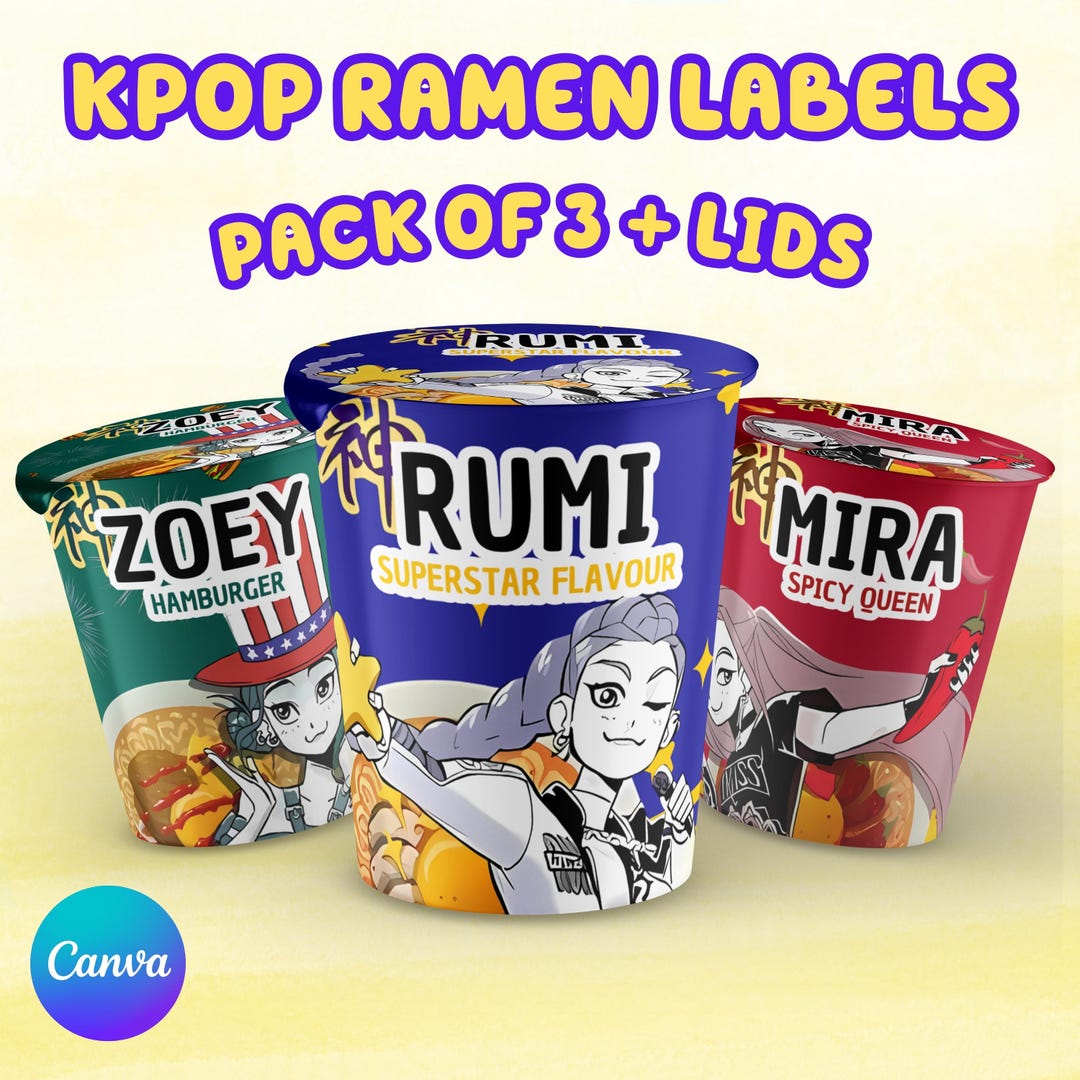 Kpop Demon Hunters Ramen Labels, Cosplay Party Printable (canva ...