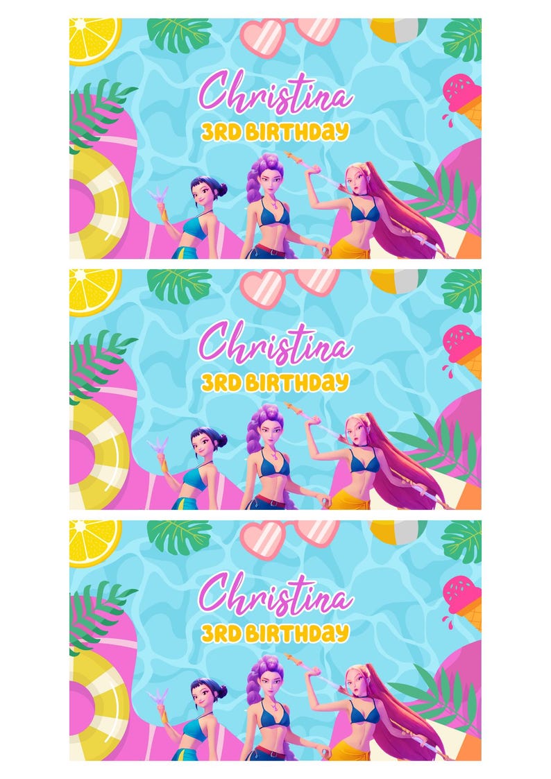 KPOP Demon Hunters Pool Party Invitation, Rumi, Zoey, Mira, Kpop Pool ...