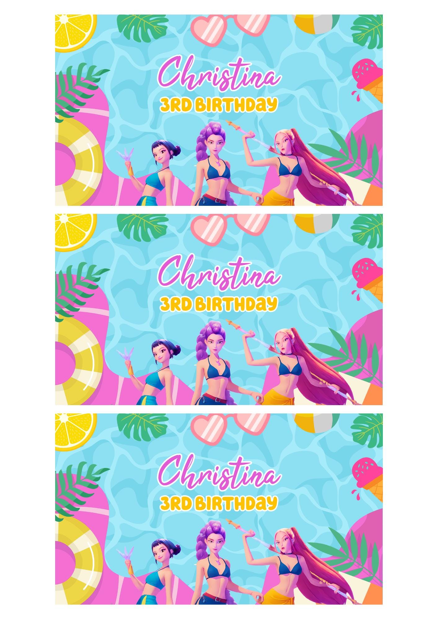 KPOP Demon Hunters Pool Party Invitation, Rumi, Zoey, Mira, Kpop Pool ...