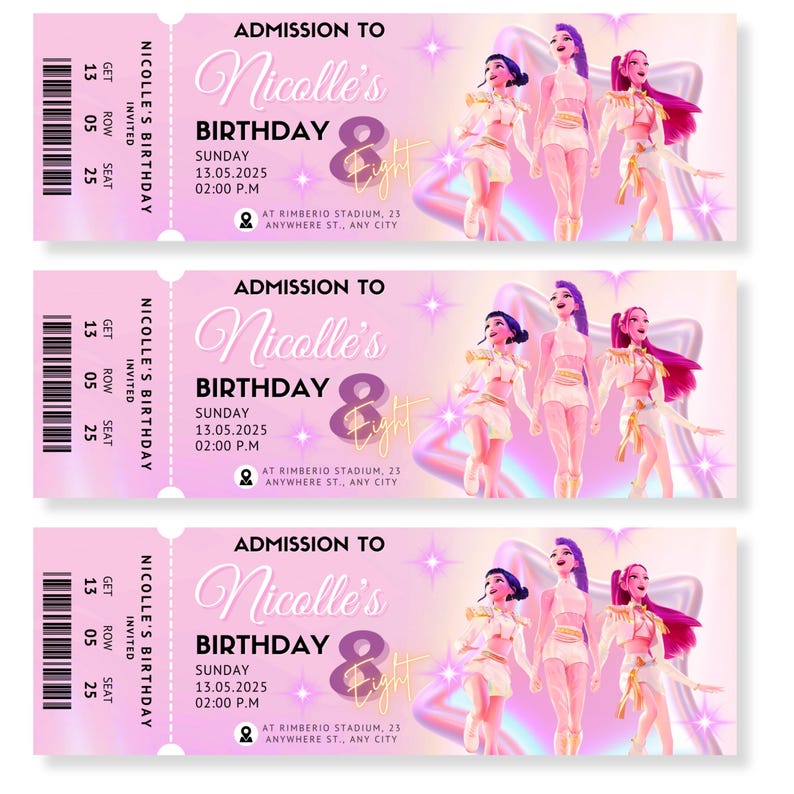 KPOP Demon Hunters Birthday Ticket Invitation, Concert Party Pass ...