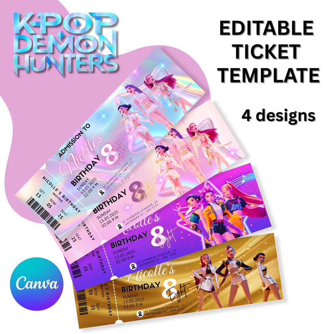 KPOP Demon Hunters Birthday Ticket Invitation, Concert Party Pass ...