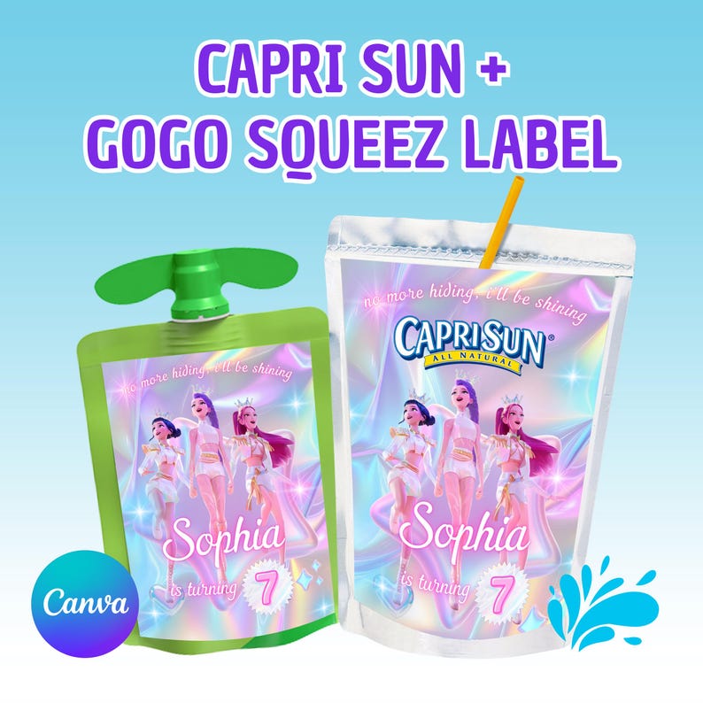 Kpop Demon Hunters Capri Sun + Gogo Squeez Label, Canva Template ...