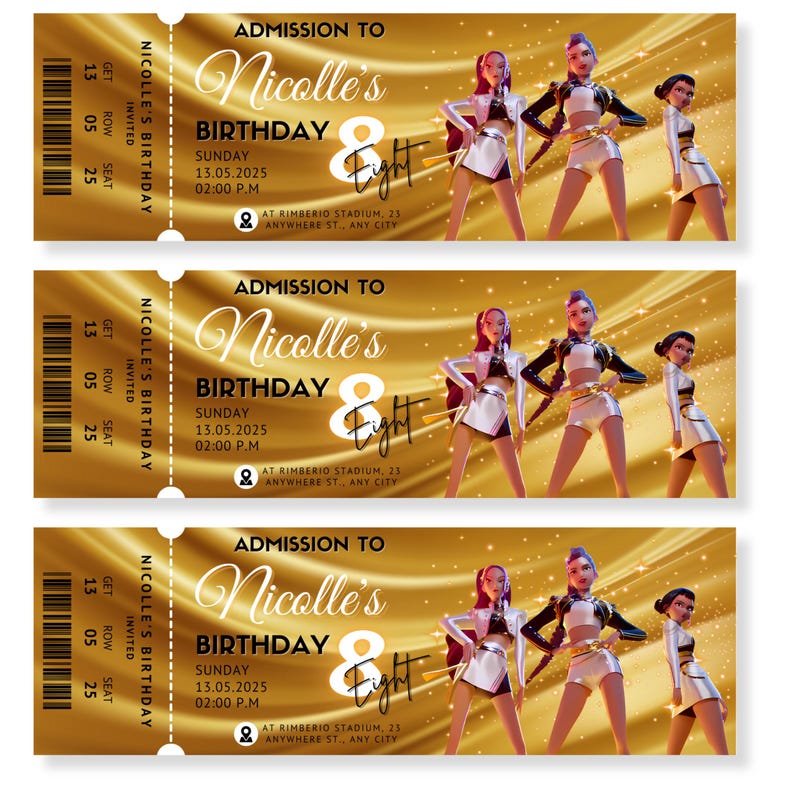 KPOP Demon Hunters Birthday Ticket Invitation, Concert Party Pass ...