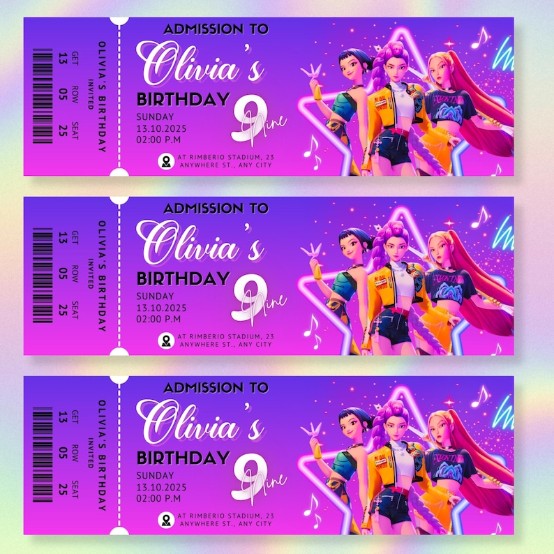 KPOP Demon Hunters Birthday Invitation, KPOP Demon Hunter Invitation ...