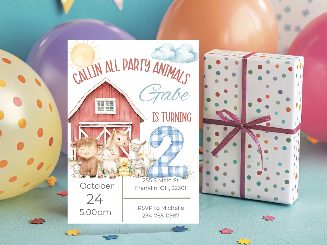 Barnyard Animal 2nd Birthday Invitation: Farm Theme, Printable & Mobile ...