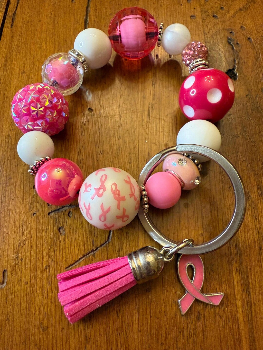 Warrior Pink • Breast Cancer Awareness Bracelet Keychain • Pink Ribbon ...