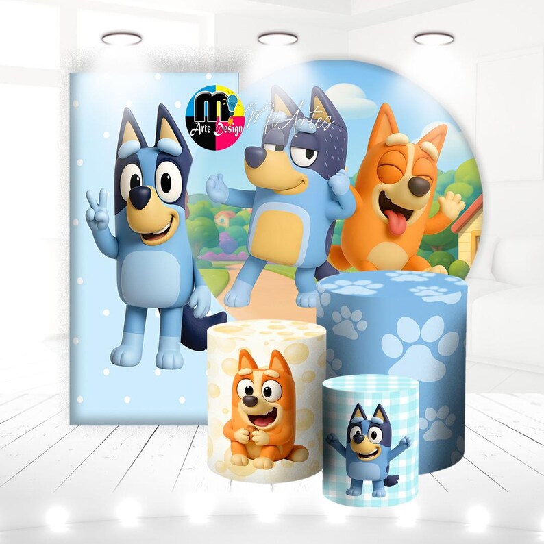 Bluey | Round Backdrop for Birthday Party | Cylinder Covers Set | Party ...