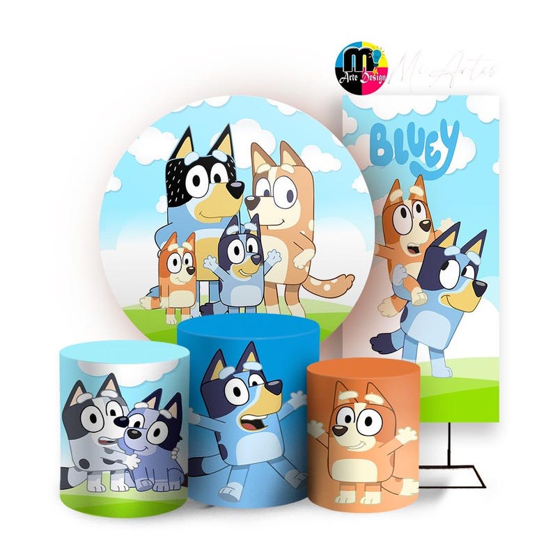 Bluey | Round Backdrop for Birthday Party | Cylinder Covers Set | Party ...