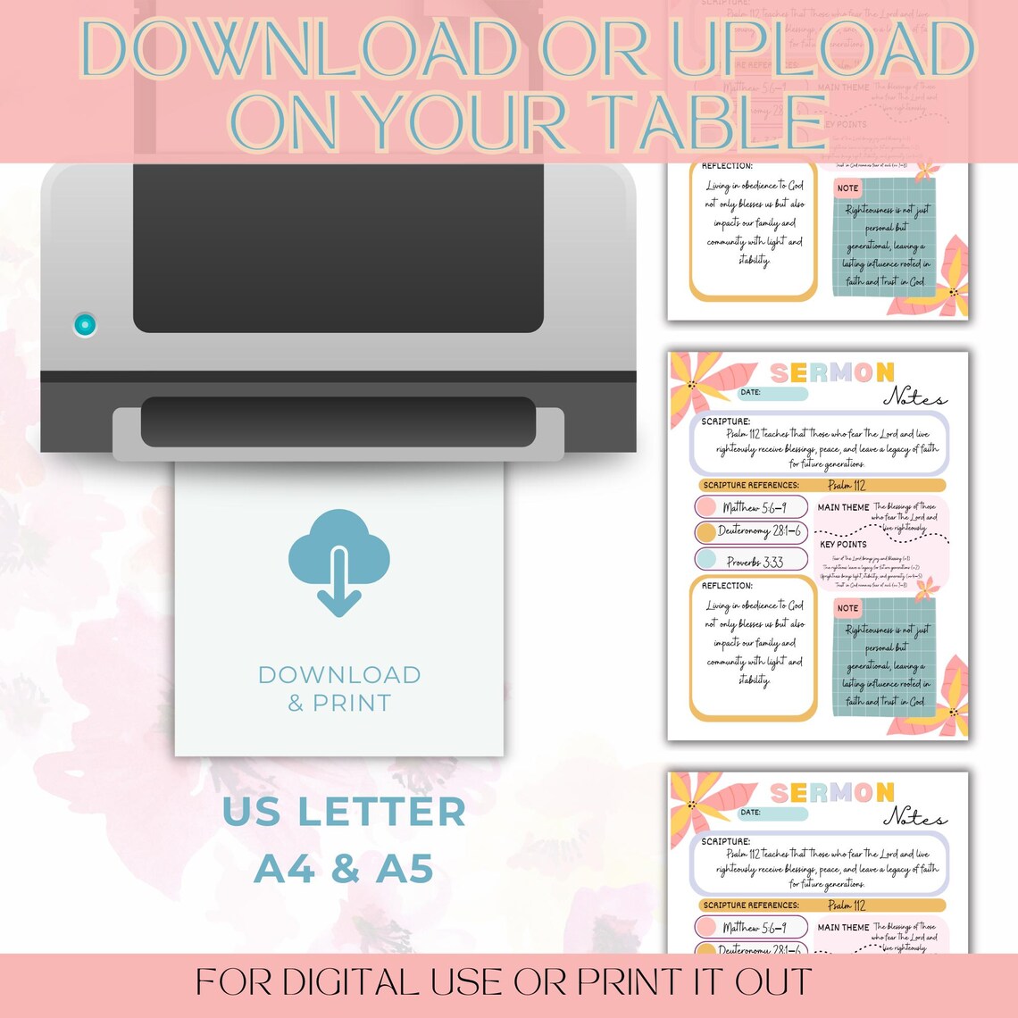 Printable Sermon Notes Template, Christian Bible Study (canva Editable ...